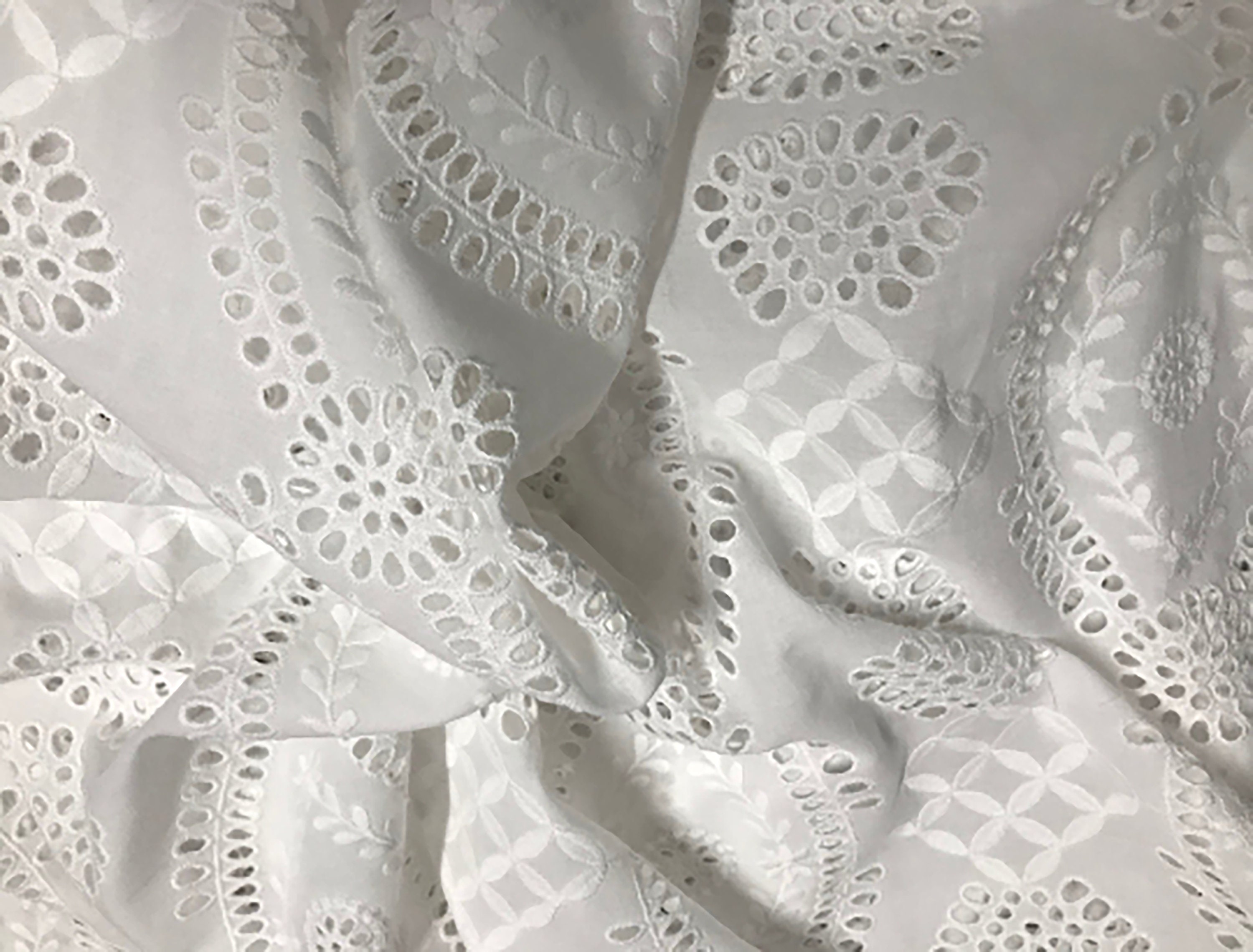 Double Border Natural White Broderie Anglaise on Swiss Voile - 132 Cm ...