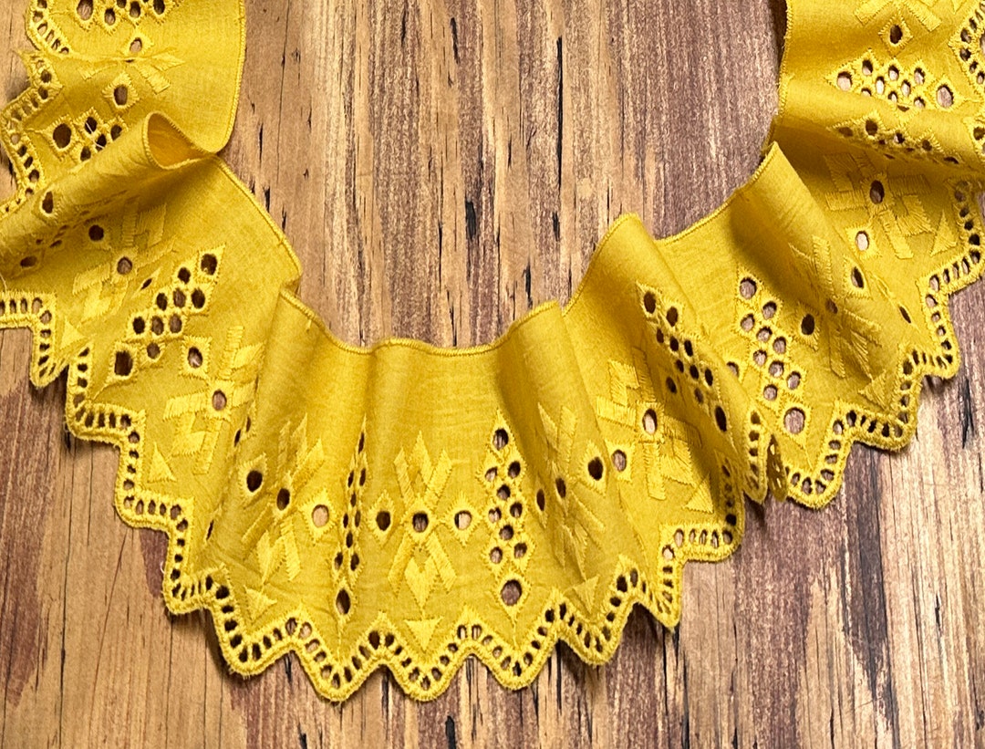 Saffron Color - Broderie Anglaise Lace on Cotton Voile - 7 Cm Wide. - Etsy
