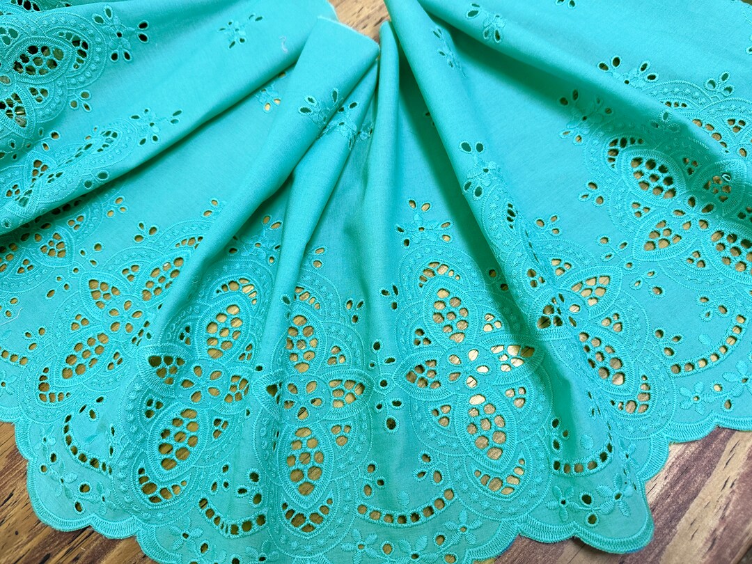 Teal Embroidery on Teal Background - Broderie Anglaise Cotton Eyelet ...