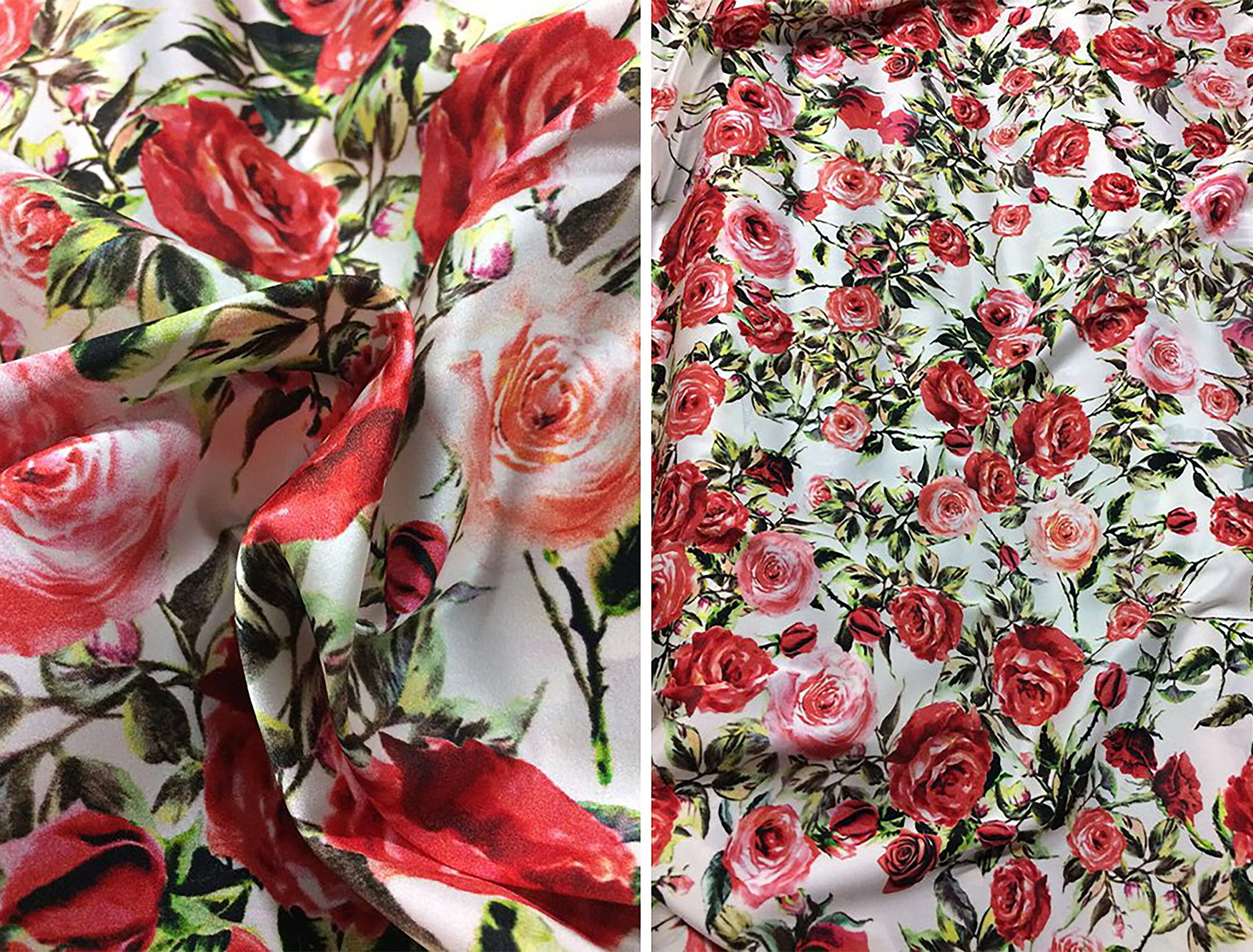 Shades of Red/green Floral Print on White Background Italian - Etsy