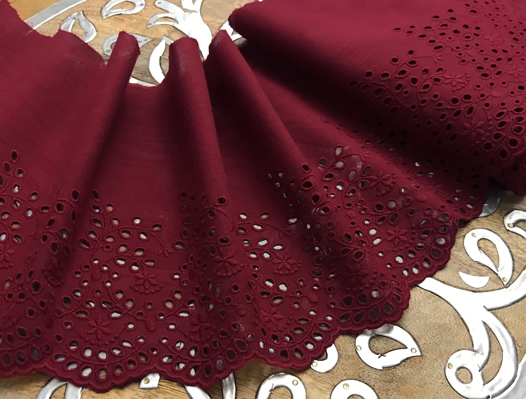 Burgundy Broderie Anglaise Lace on Cotton Voile - 19.5 Cm Wide. - Etsy