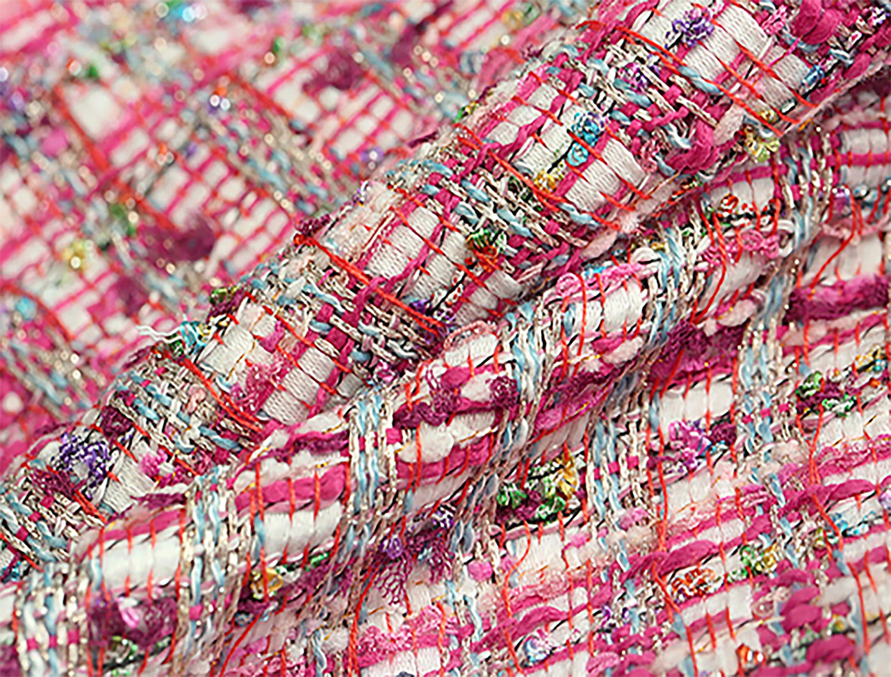 Multi Color Pink/blue/white/silver Treads - French Tweed - 150 Cm Wide ...