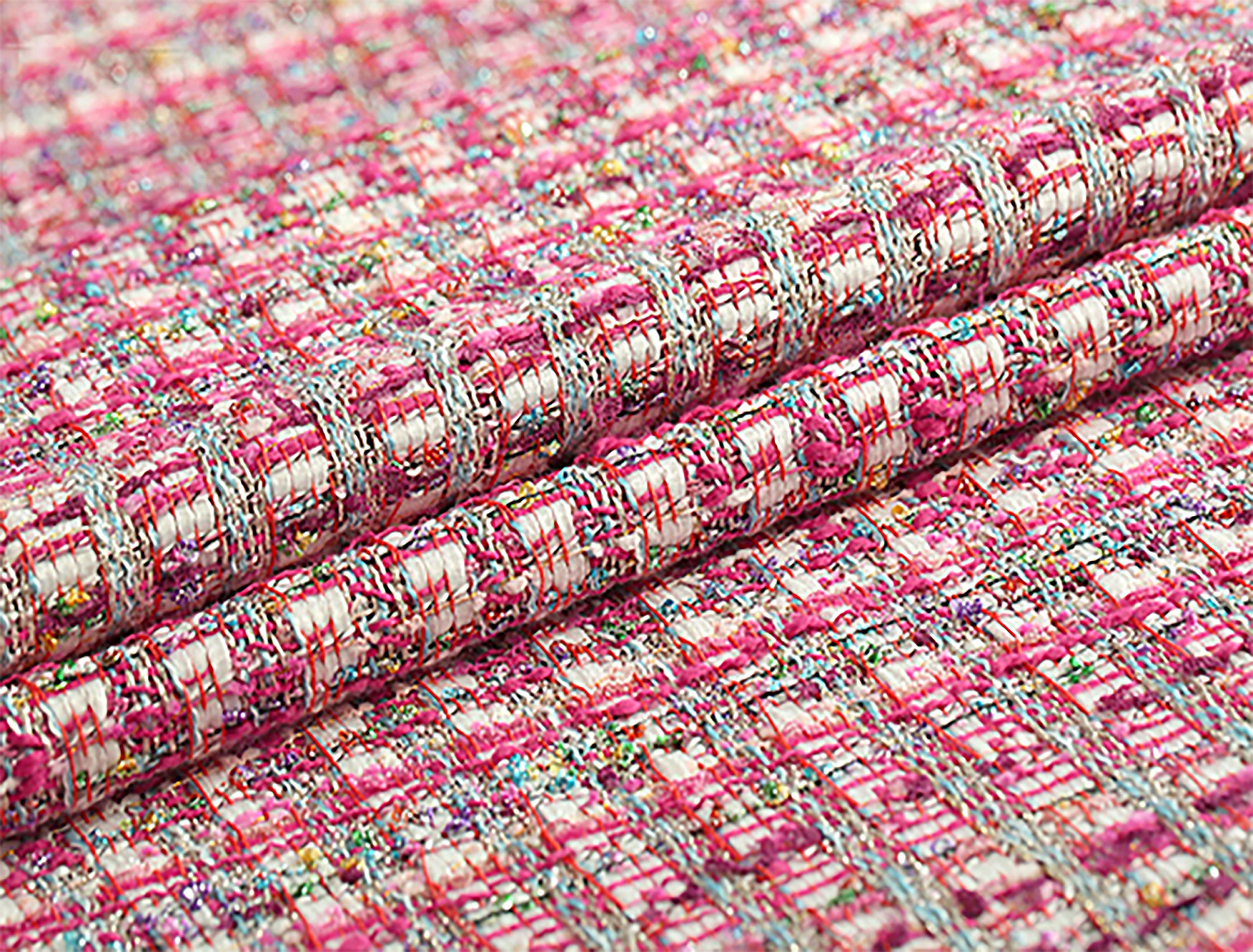 Multi Color Pink/blue/white/silver Treads French Tweed 150 Cm Wide. - Etsy