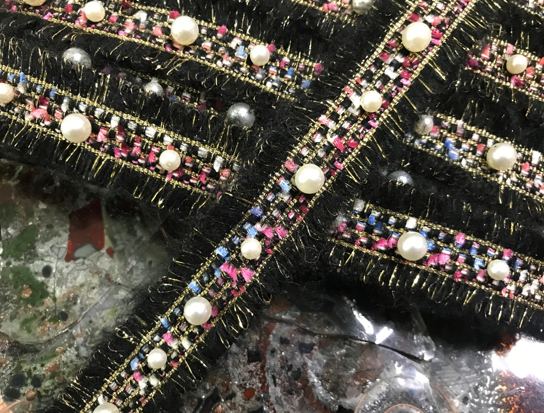 Black/pink/blue Gold Stitching and Pearls Studs - French Trim - 3 Cm ...