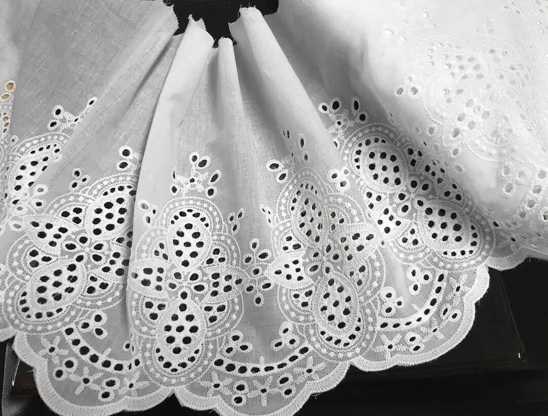 Natural White Broderie Anglaise Lace - Swiss Cotton Voile - 26 Cm Wide ...