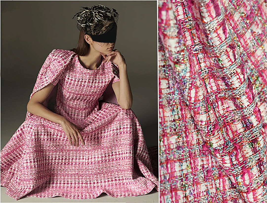 Multi Color Pink/blue/white/silver Treads - French Tweed - 150 Cm Wide ...