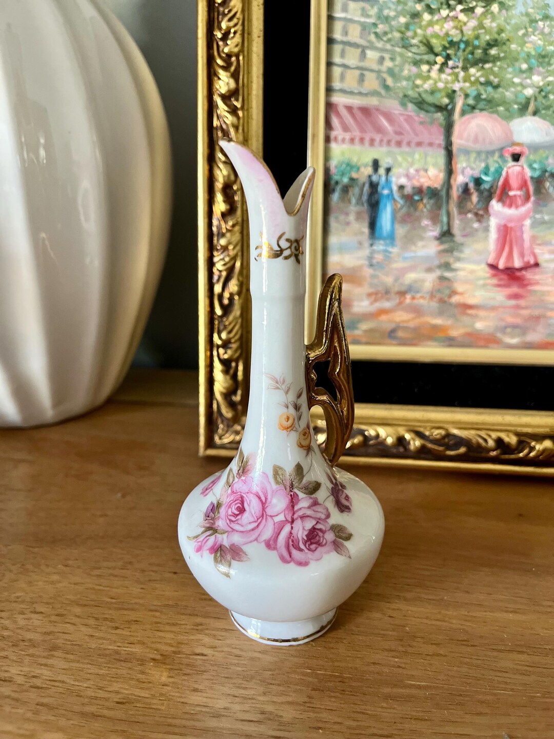 Vintage Lefton Small Bud Vase Pink Rose Floral With Gold Trim 5.5” SL ...