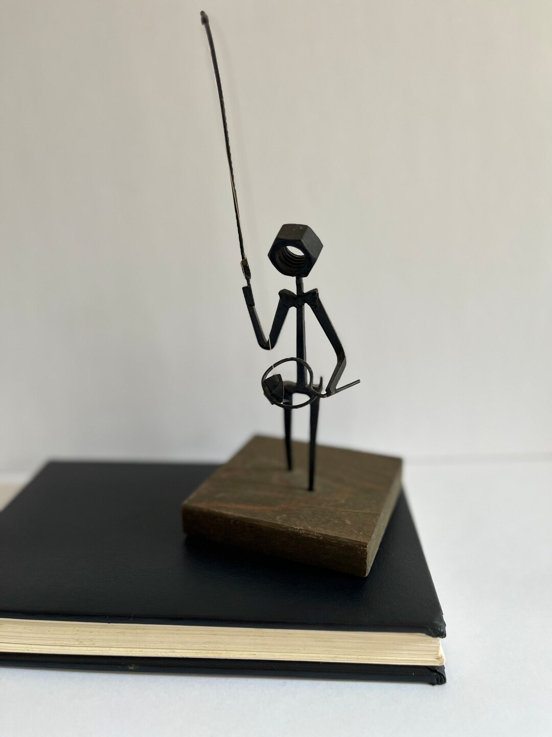 Vintage Nuts & Bolts Black Steel Scrap Metal Man Fishing Art Sculpture ...