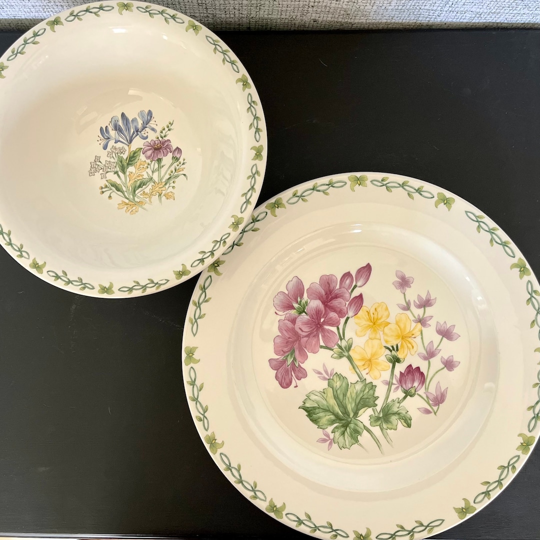 Thompson Pottery China Floral Garden Round Serving Plate & Salad Bowl ...