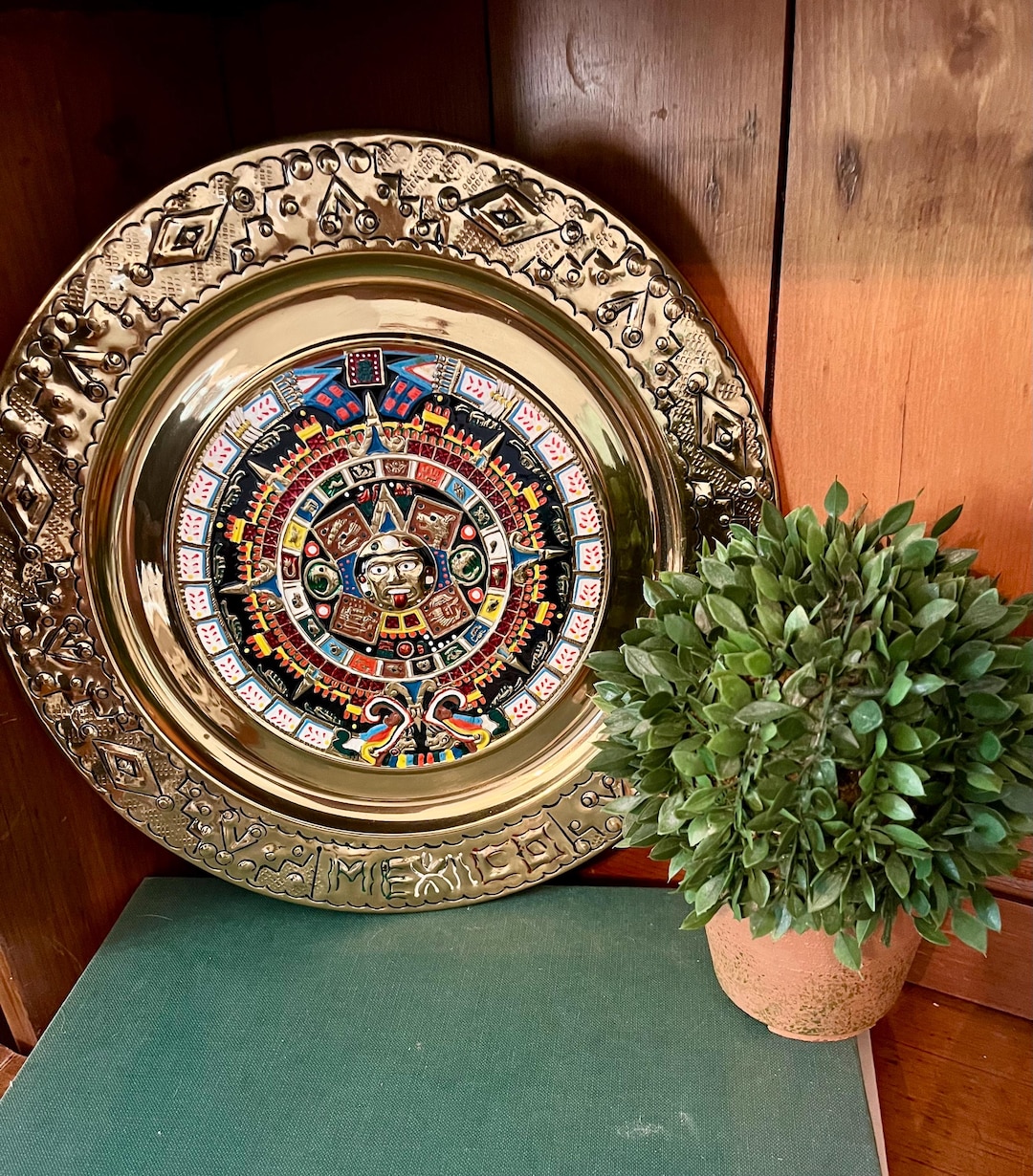 Mayan Sun Calendar Brass Wall Plate: Colorful Mexico Decor - Etsy