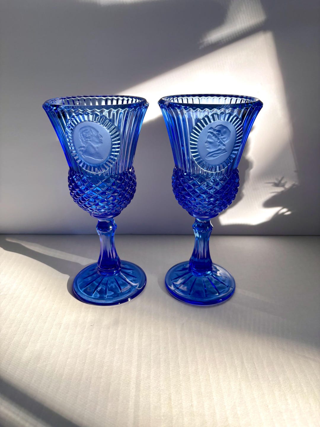 Set of 2 Vintage Cobalt Blue Avon Wine Goblets Fostoria George & Martha ...