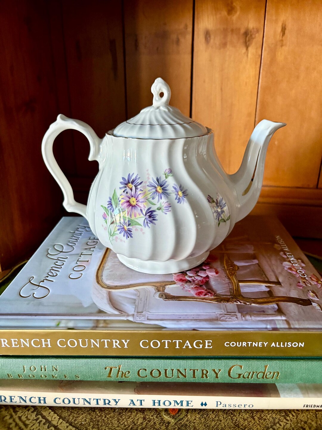 Vintage Crown Dorset Teapot With Swirl Body Pink and Purple Floral ...