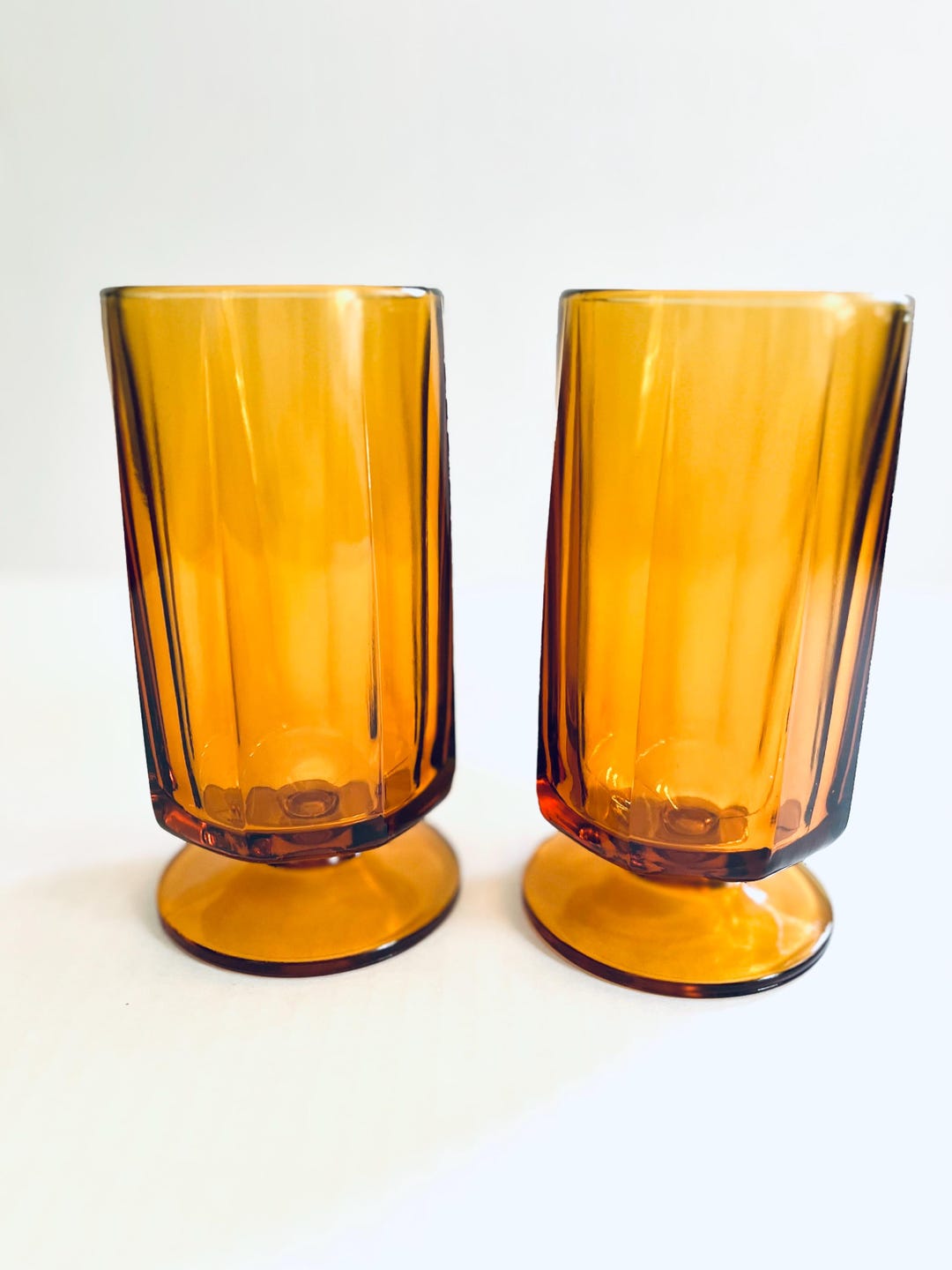 Indiana Glass Colony Nouveau Amber Color Footed Drinking Glasses Set of ...