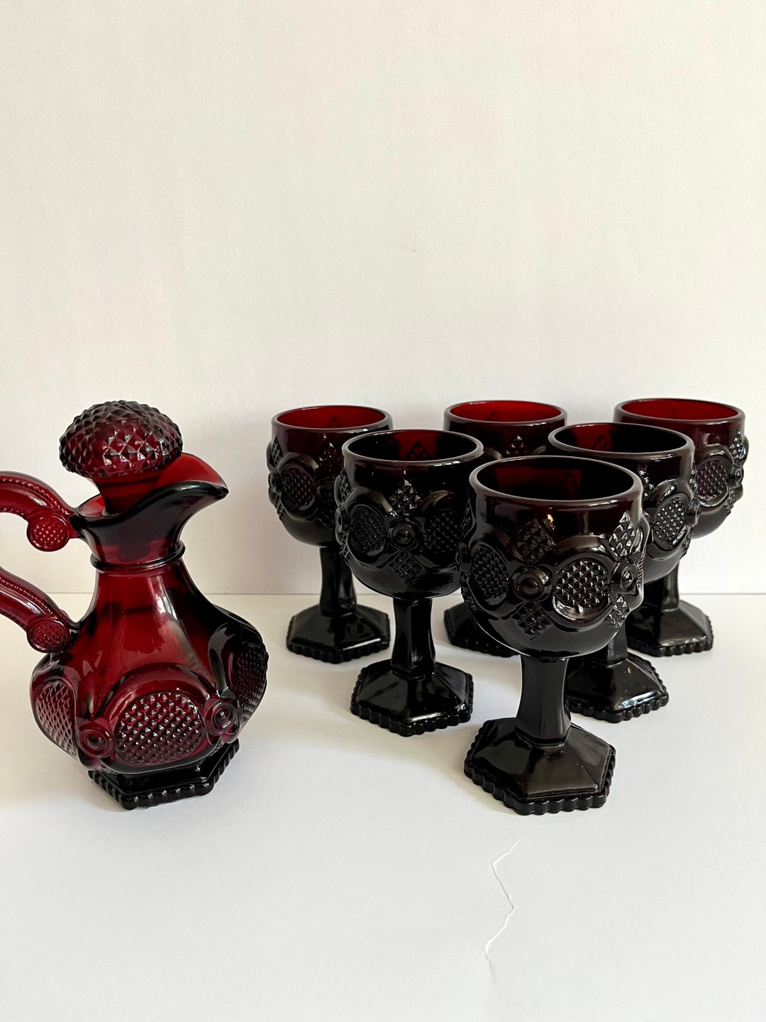 Vintage Avon Cape Cod Ruby Red Wine Decanter Bottle and 6 - Etsy