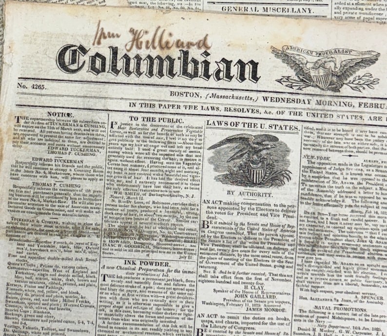 Authentic Pre-civil War, Columbian Centinel 1800's Newspapers - Etsy
