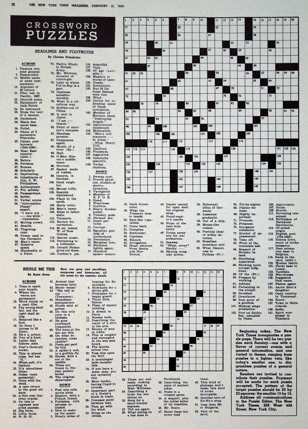 NYT 1st Crossword Puzzle Digital Download - Etsy UK