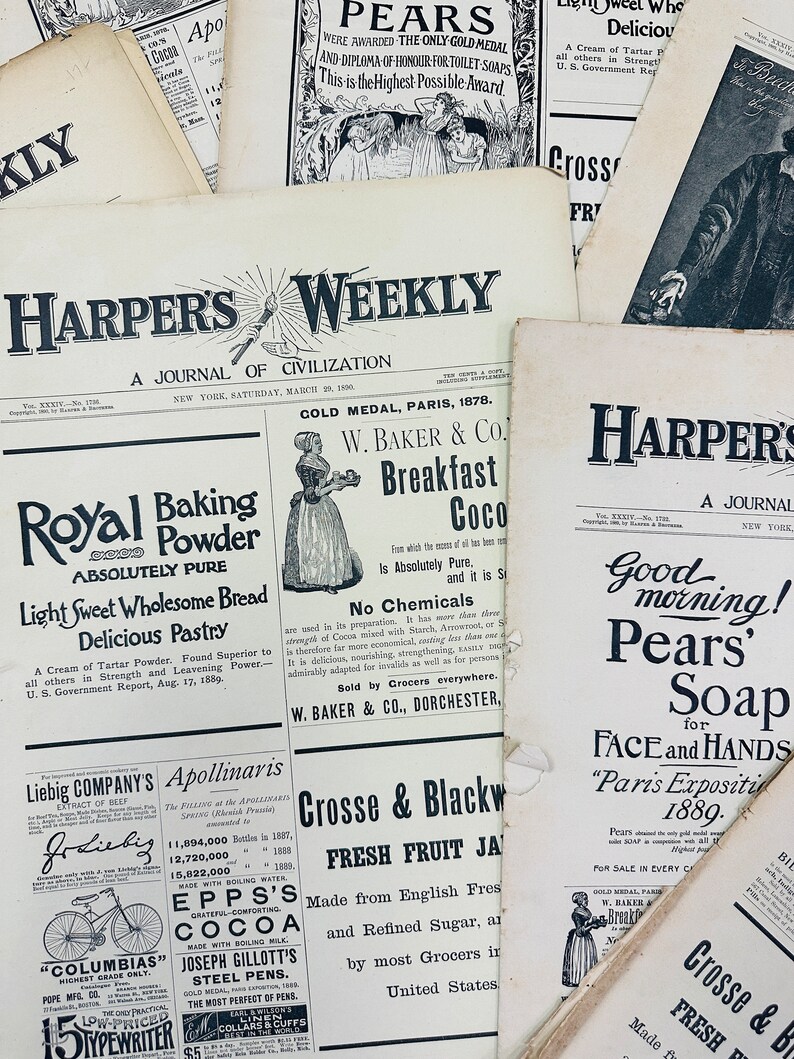 4 Pages of Vintage Advertisements, Scrapbooking Paper, Crafting ...