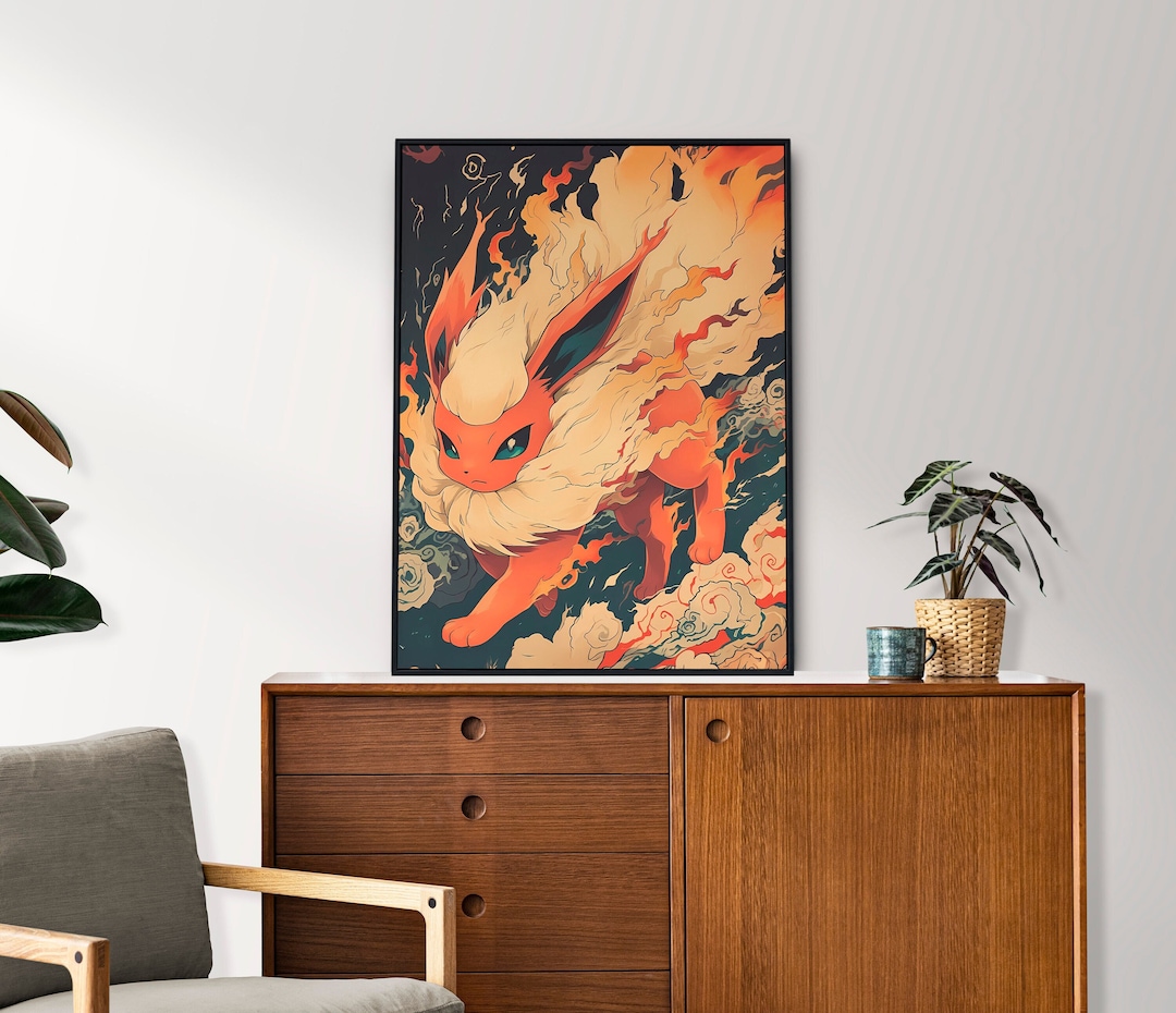 Flareon, Pokemon, Japanese Tapestry Style, Anime Poster, Printable Wall ...