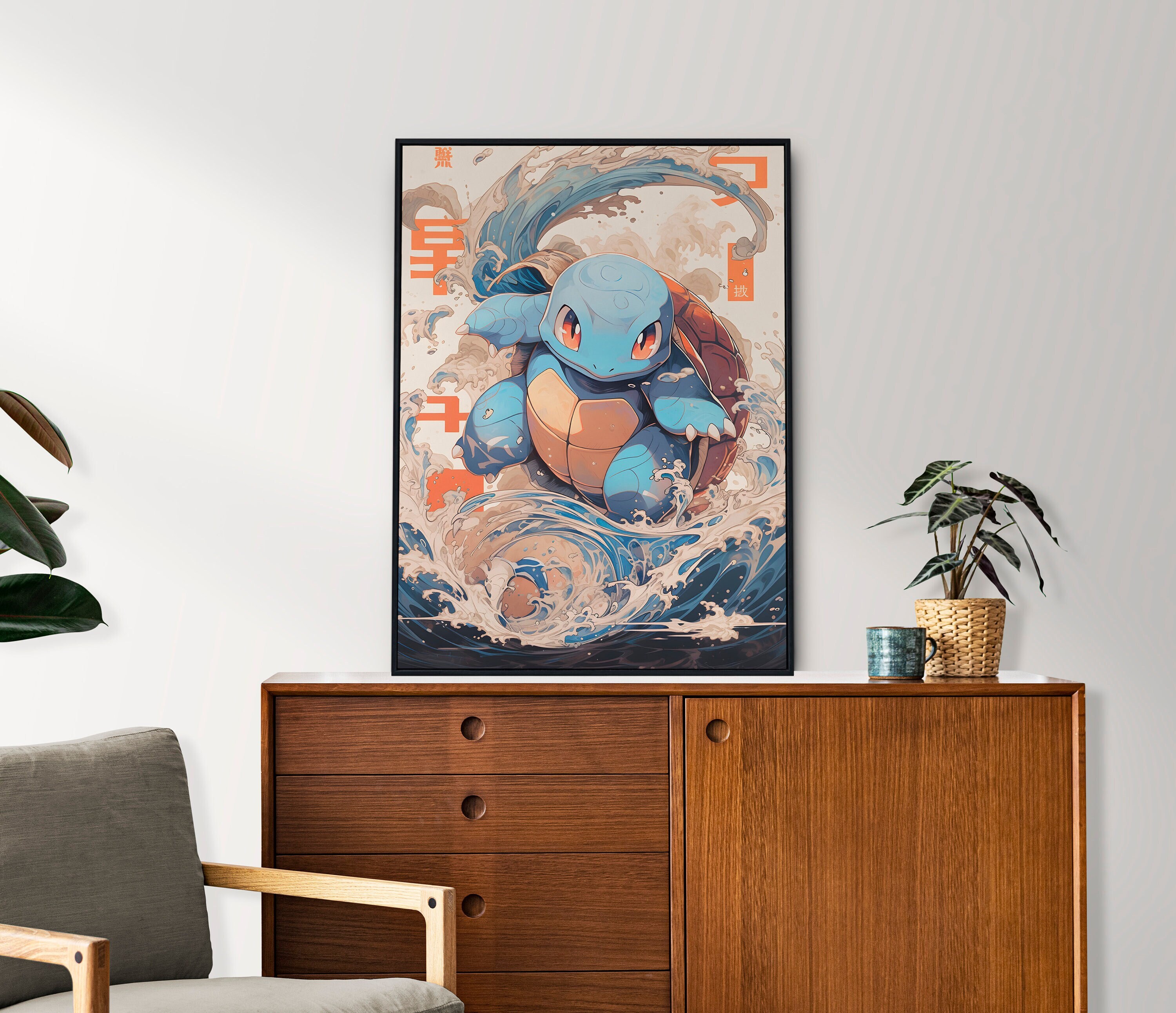 Squirtle, Pokemon, Japanese Tapestry Style, Anime Poster, Printable ...