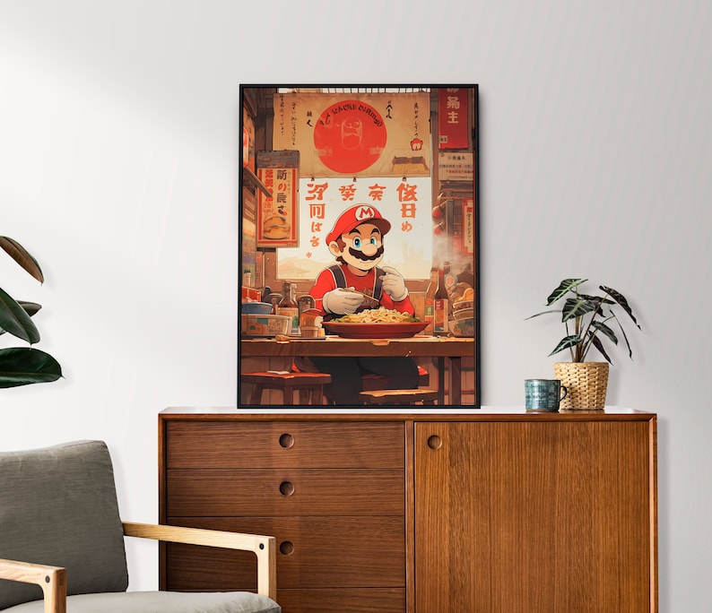 Super Mario, Ramen Series #3, Japanese Tapestry Style, Printable Wall ...