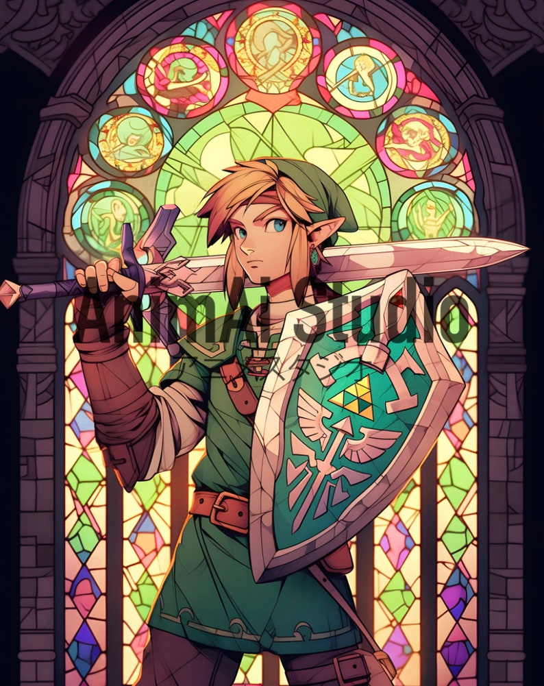 Legend of Zelda Link & Zelda Stained Glass Window Portrait - Etsy