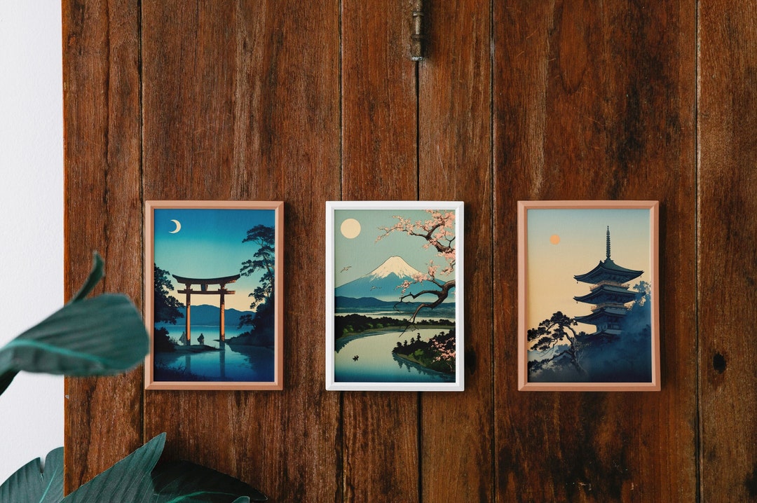 Japanese Ukiyo-e Art Prints: Mount Fuji, Torii Gate, Pagoda (digital ...