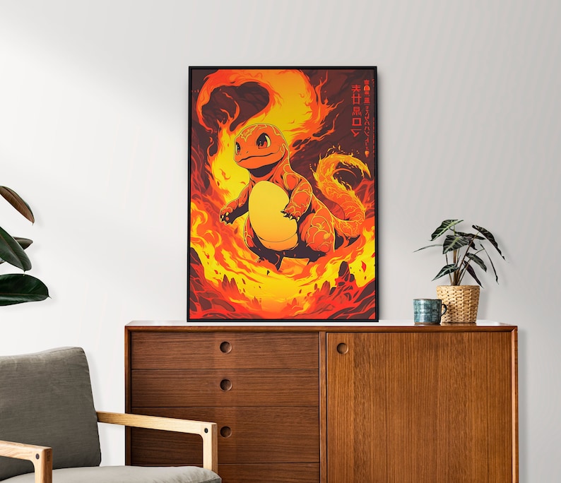 Charmander, Pokemon, Japanese Tapestry Style, Anime Poster, Printable ...