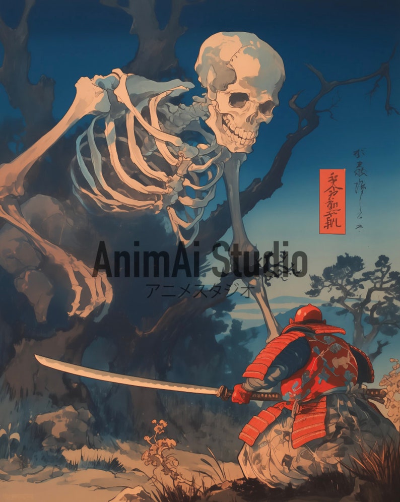 Samurai Skeleton Battle, Japanese Vintage Art, Utagawa Kuniyoshi, Ukiyo ...