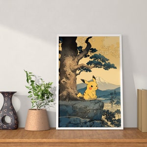 Pikachu, Pokemon Poster, Japanese Tapestry Style, Mount Fuji Japan ...