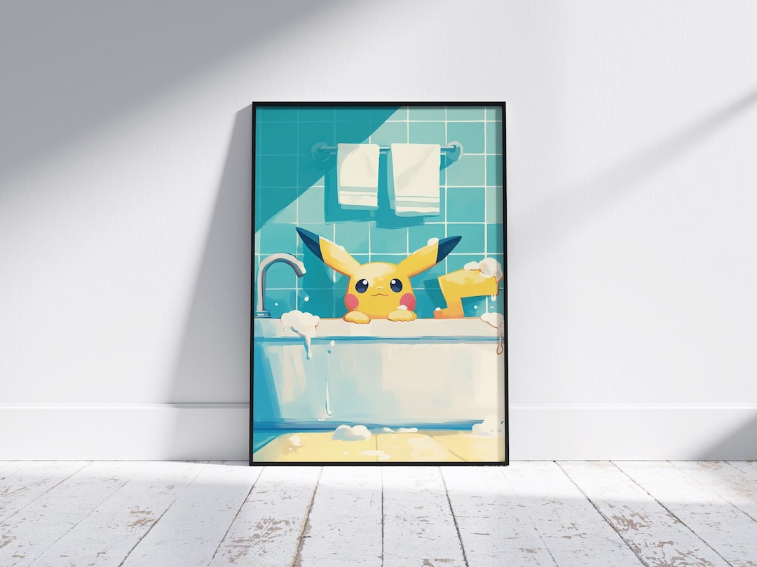 Pikachu in the Bath, Pokemon, Bathroom Wall Art, Japanese Anime Style ...