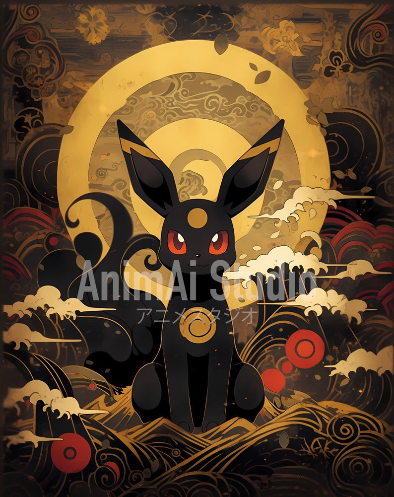 Umbreon, Pokemon, Japanese Tapestry Style, Anime Poster, Printable Wall ...