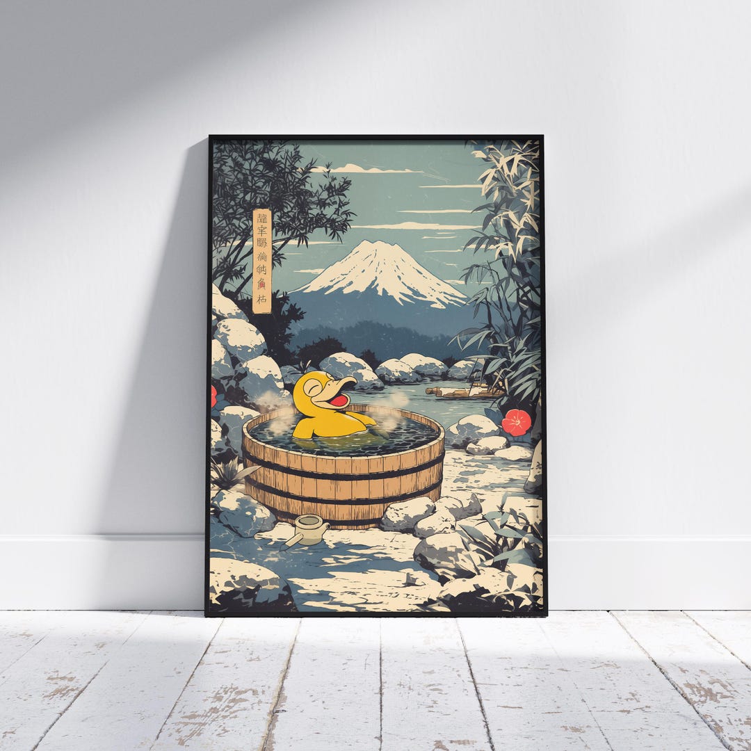 Psyduck at the Hot Springs, Pokemon, Japanese Tapestry Style, Anime ...