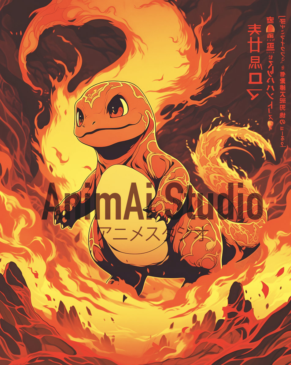 Charmander, Pokemon, Japanese Tapestry Style, Anime Poster, Printable ...