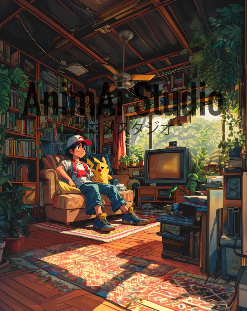 Ash and Pikachu, Cosy Room Series, Pokemon, Digital Download, Isometric ...