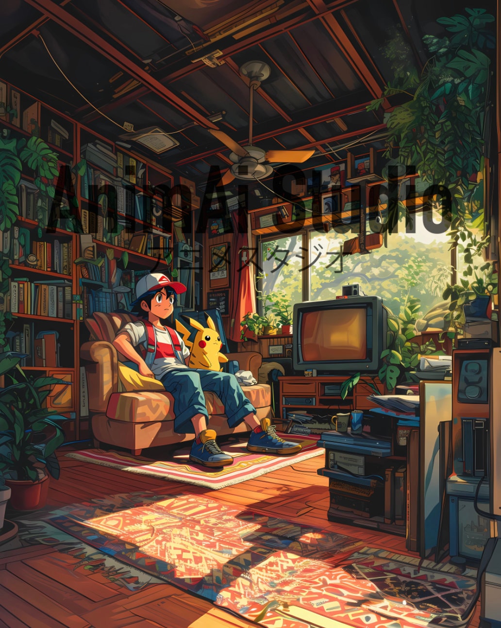 Ash and Pikachu, Cosy Room Series, Pokemon, Digital Download, Isometric ...