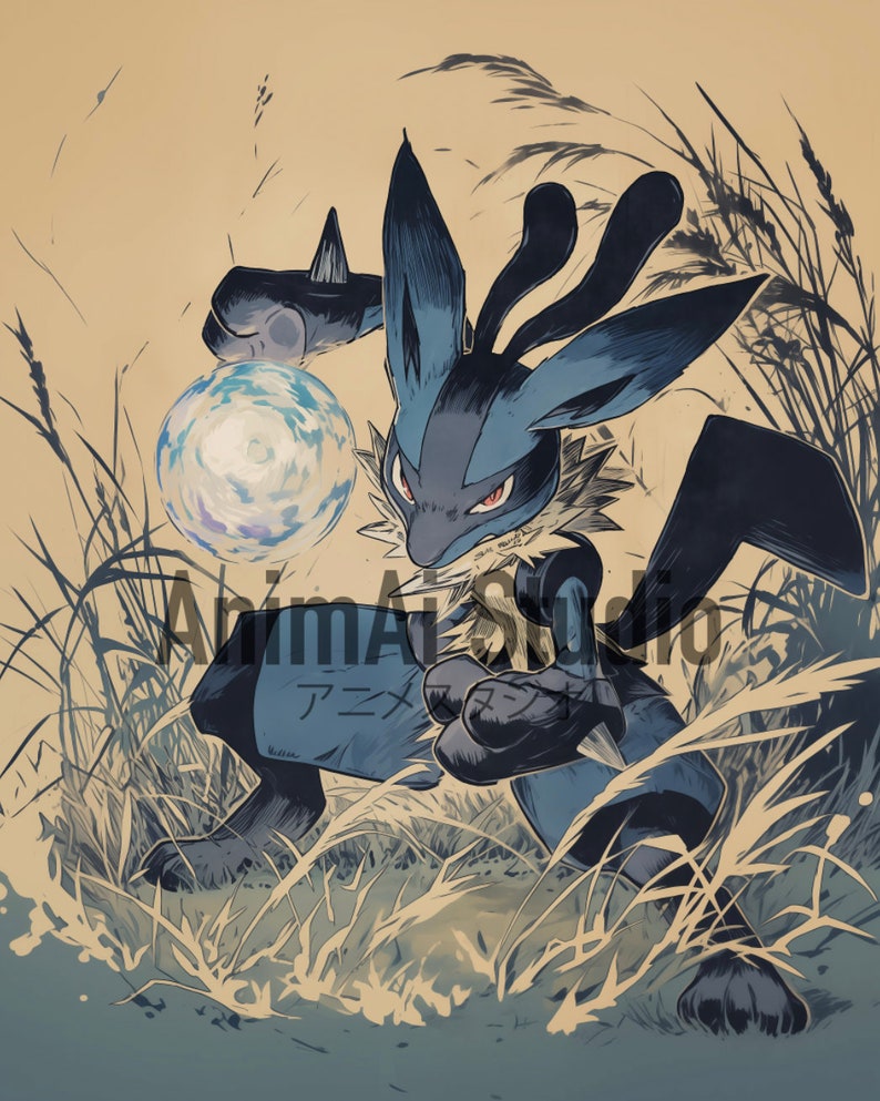 Lucario, Pokemon, Japanese Tapestry Style, Traditional Ukiyo-e Art ...