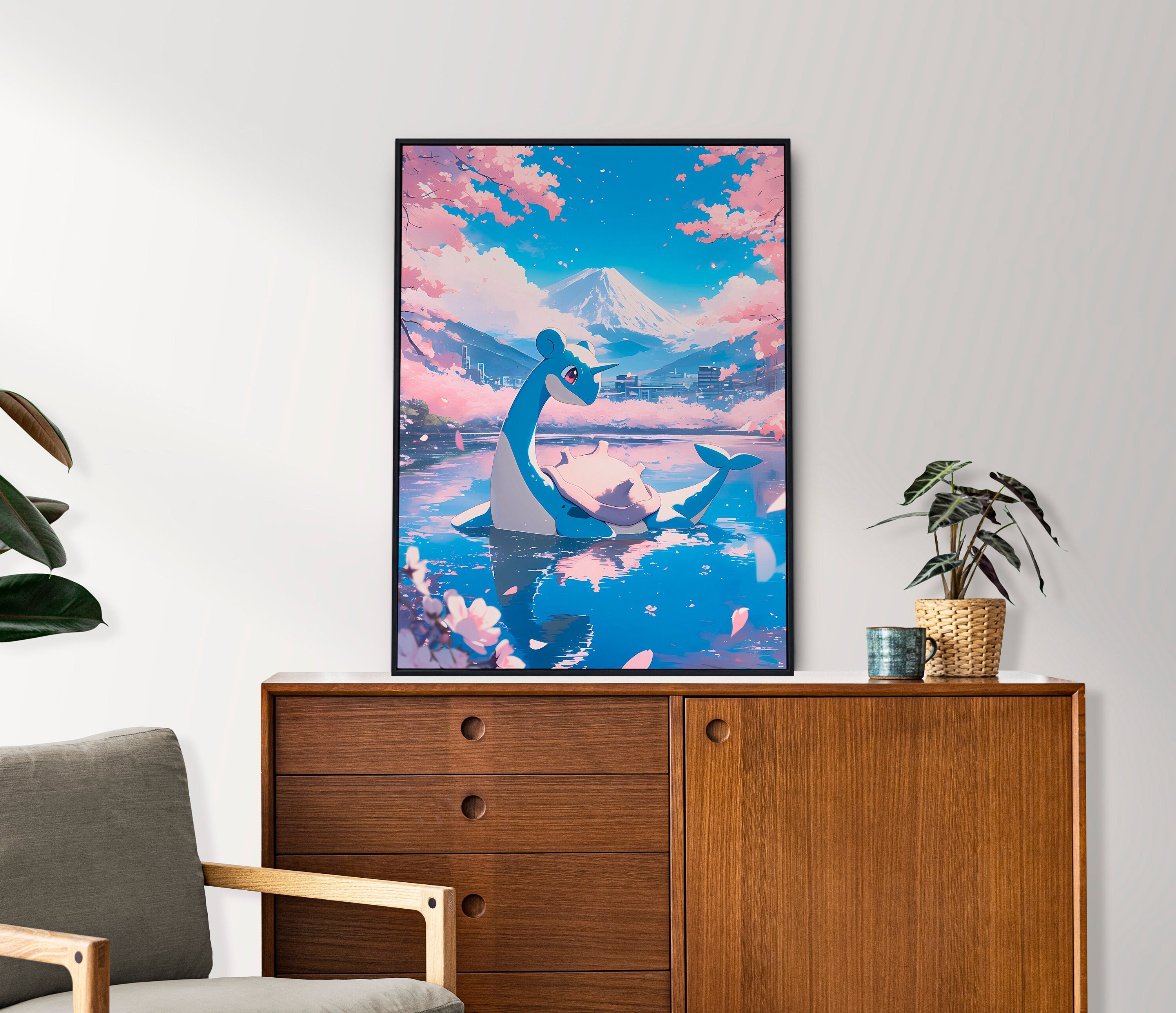Lapras, Pokemon, Cherry Blossom, Mount Fuji, Japanese Tapestry Style ...
