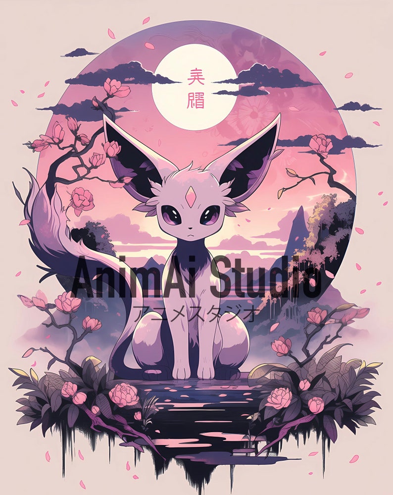 Espeon, Pokemon, Japanese Tapestry Style, Anime Poster, Printable Wall ...