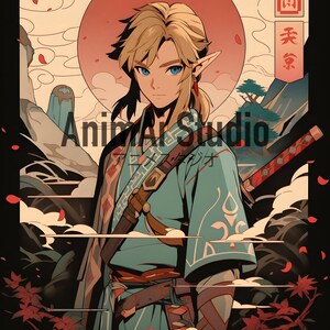 Link - Legend of Zelda Japanese Tapestry Style Art (digital Download ...