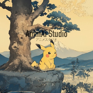Pikachu, Pokemon Poster, Japanese Tapestry Style, Mount Fuji Japan ...