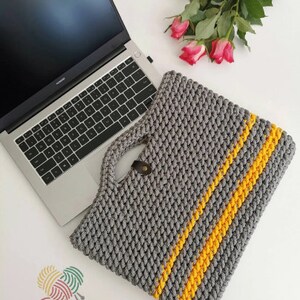Grey/yellow Color Crocheted Computer Case, Knitted Laptop Case, Mint ...