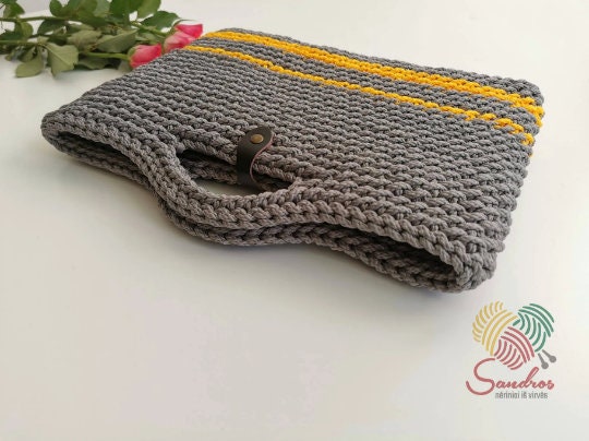 Grey/yellow Color Crocheted Computer Case Knitted Laptop - Etsy