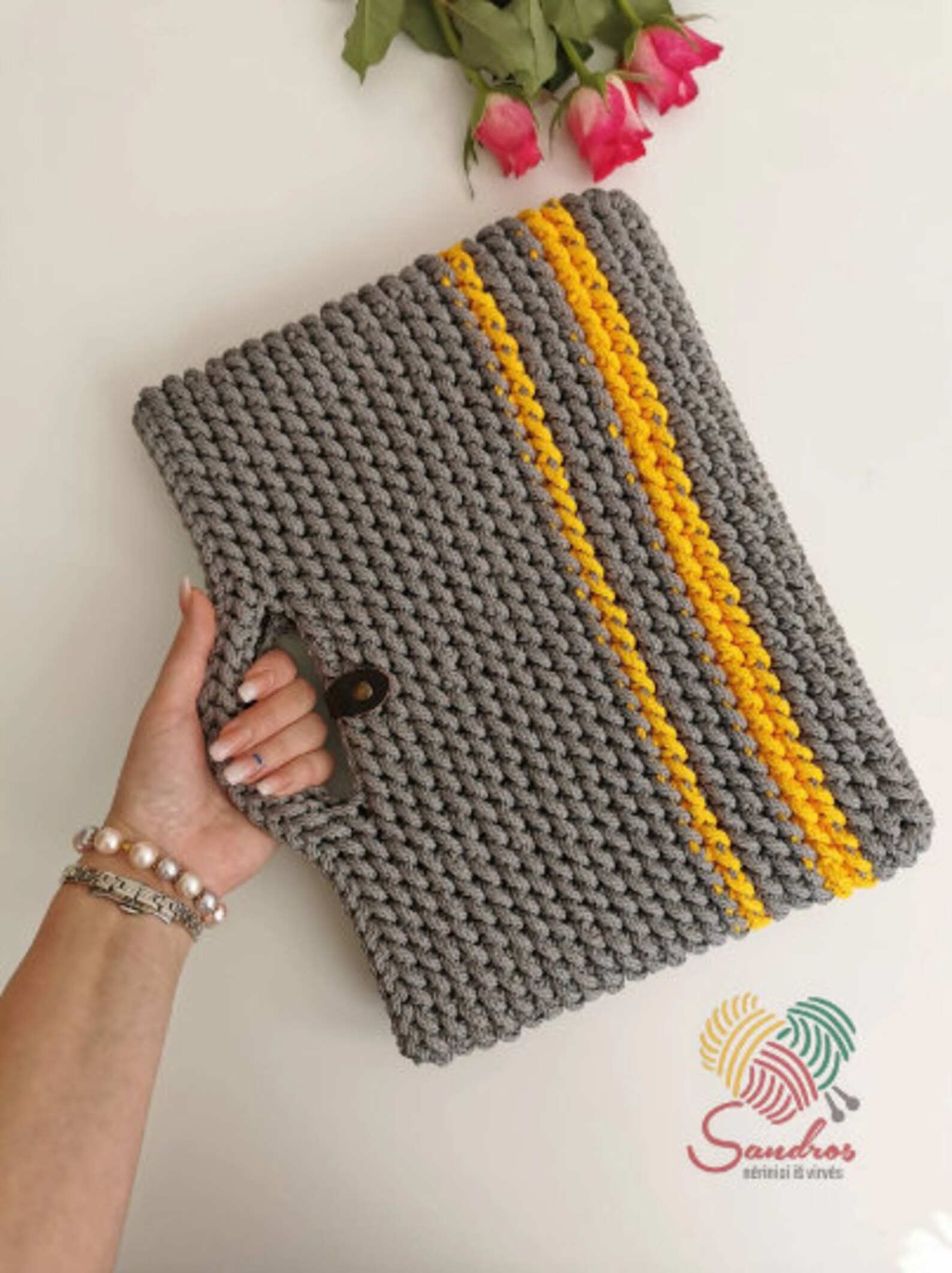 Grey/yellow Color Crocheted Computer Case Knitted Laptop - Etsy