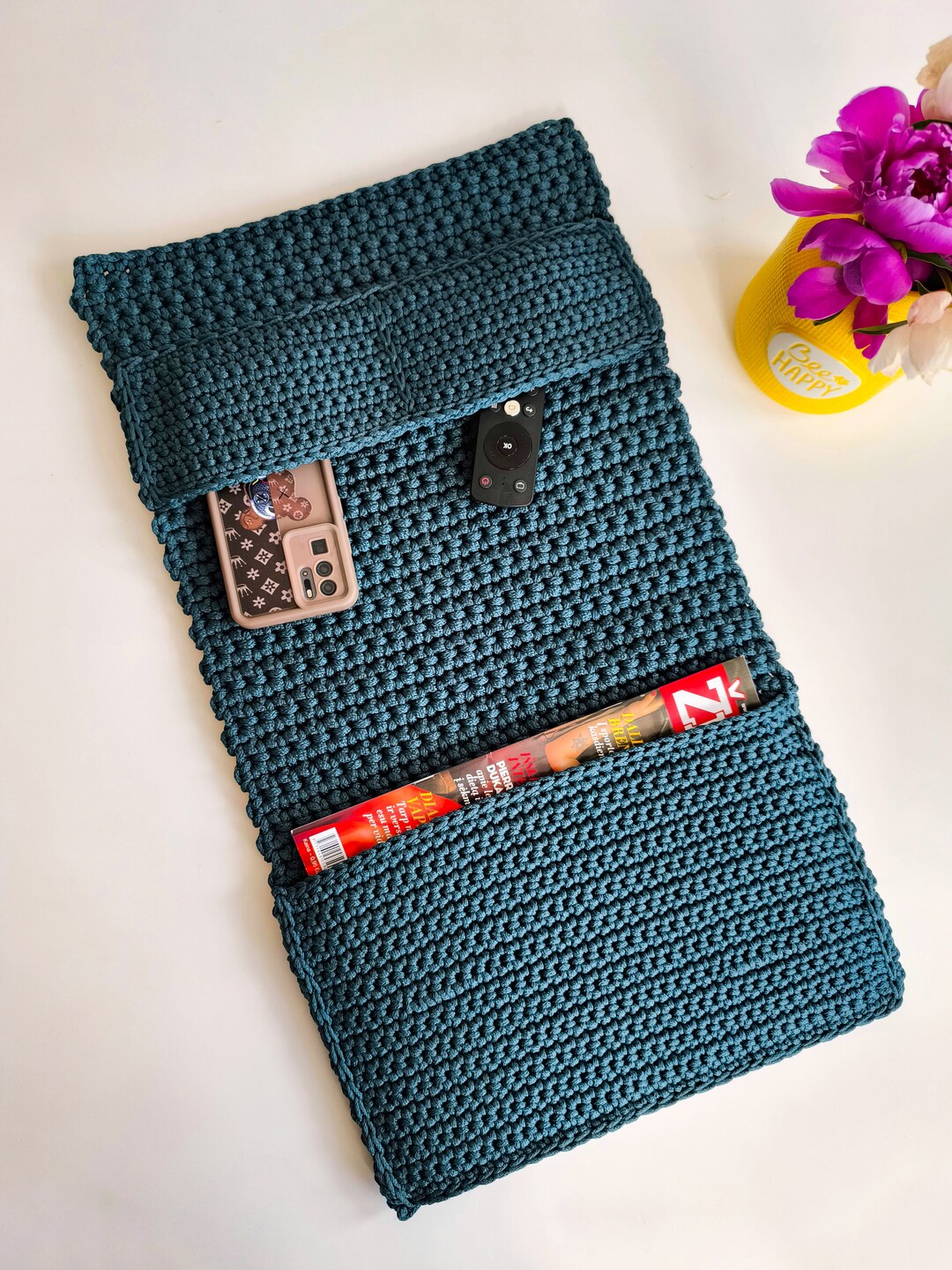 Handmade Crochet Sofa Organizer: Remote Control Caddy, Magazine Holder ...