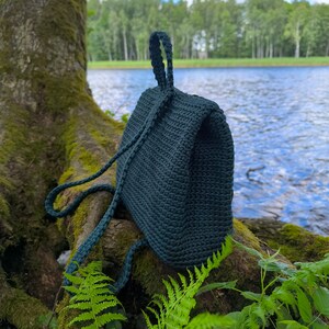 Crochet Rope Backpack: Emerald Green Knitted Shoulder Bag - Etsy