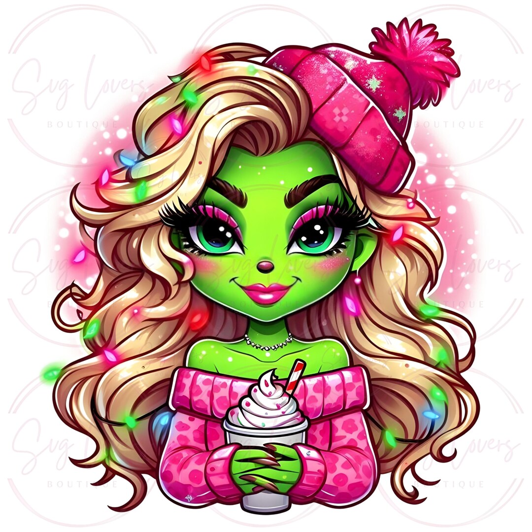 Pink Bougie Grinch Png Cute Girl Grinch Png Dtf Transfer Etsy España