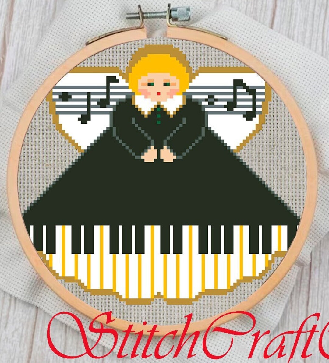 Angel Piano Cross Stitch Pattern: Modern Embroidery Design (PDF) - Etsy