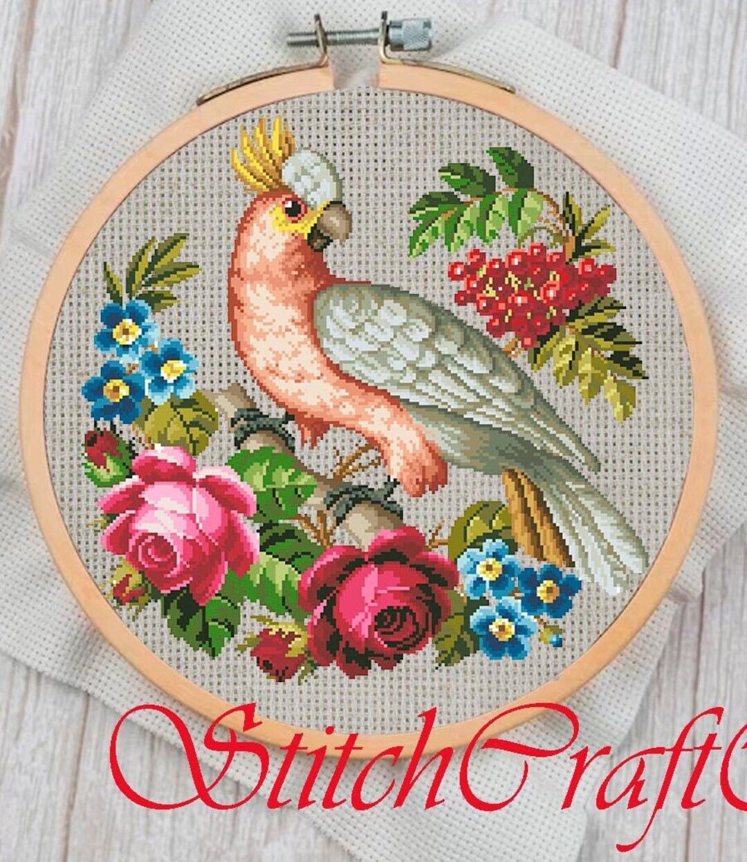 Vintage Parrot Cross Stitch Pattern: Floral Wreath Sampler (PDF) - Etsy