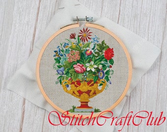 Vintage Cross Stitch Pattern PDF Counted Sampler Flowers Pattern ...