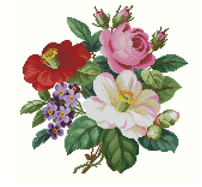 Vintage Cross Stitch Pattern PDF Counted Sampler Flowers Pattern ...